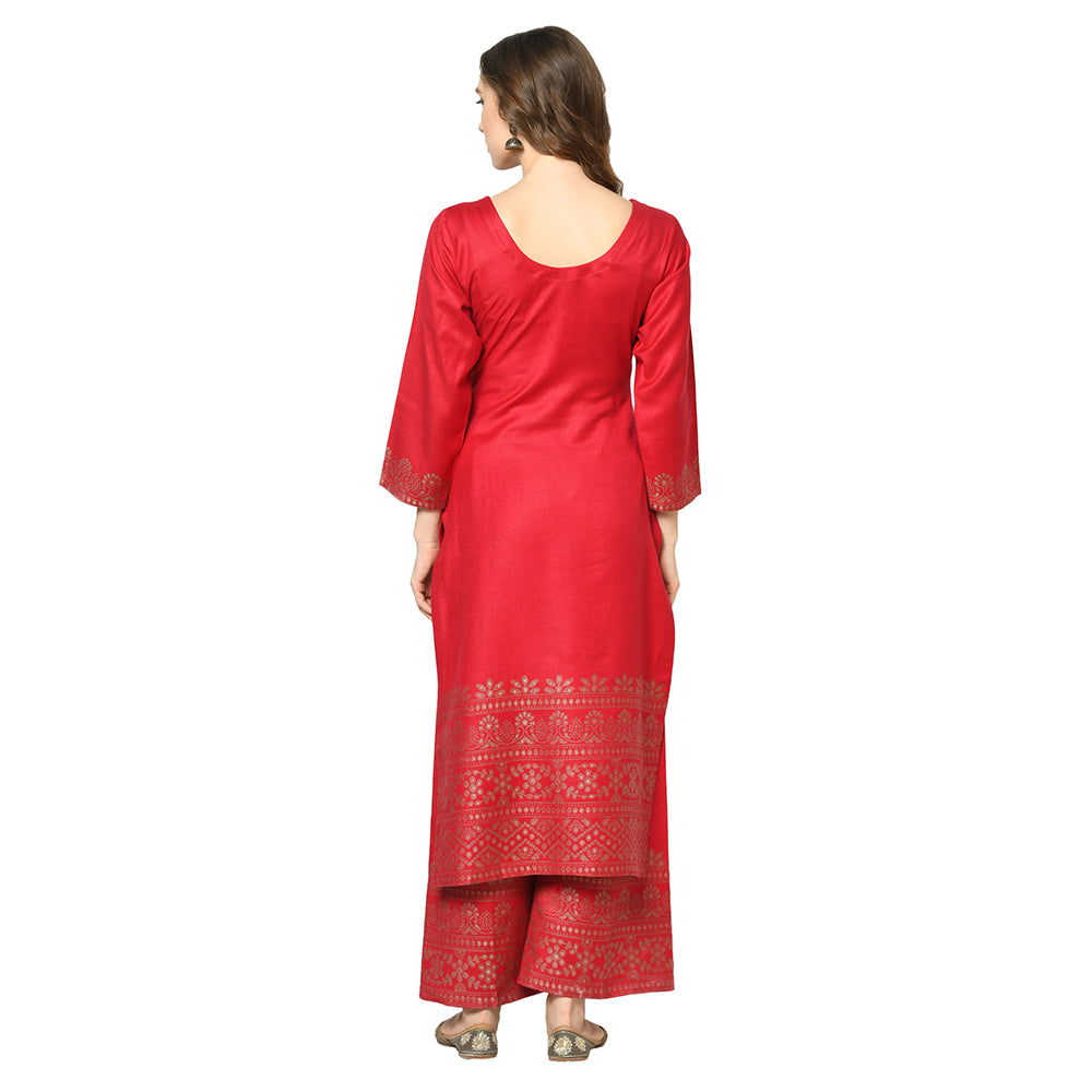 Acro Wool Red Dress Material with Stole – Safaa World
